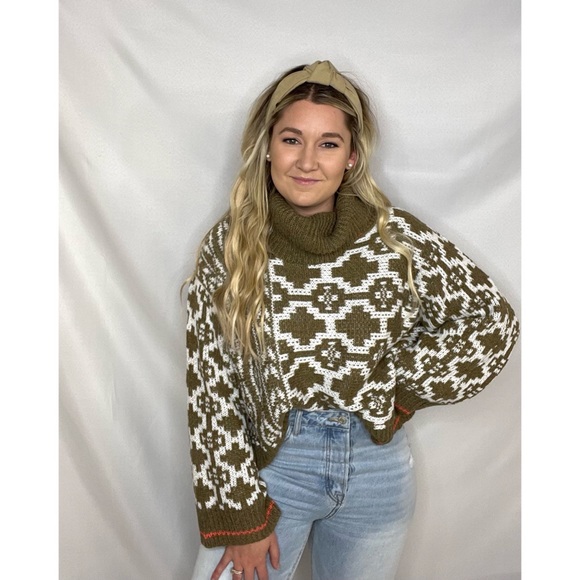 HYFVE | Sweaters | Olive Cowl Neck Pattern Sweater | Poshmark